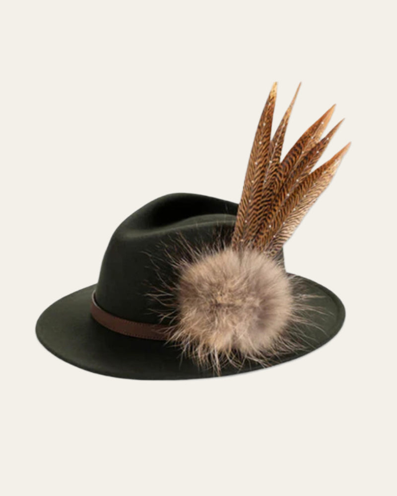 Large Pom Pom Feather Pin with Swarovski Crystal detail in Handracted
